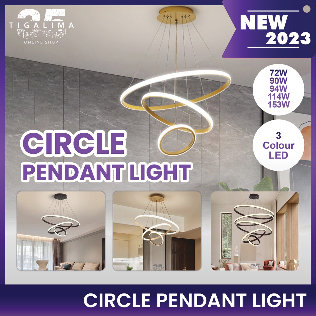 Modern Circle Pendant Light 3 Colour LED Ceiling Light Lampu Hiasan ...