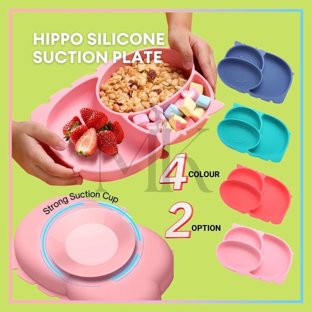 Mum's K Baby Hippo Cow Anti Slip Silicone Suction Plate Fork & Spoon ...