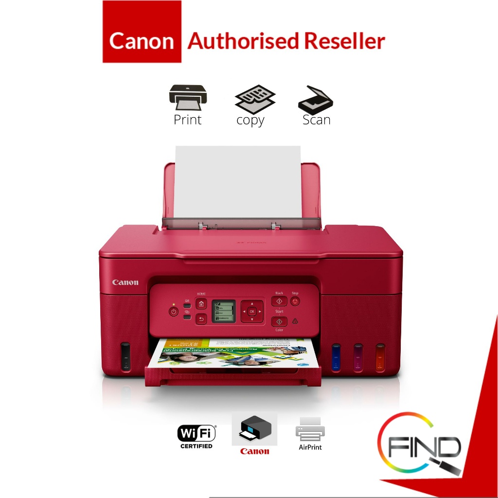 Canon PIXMA G3770 AIO A4 Printer (Red) Print/Scan/Copy Wireless ...