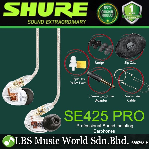 Shure SE425 PRO In Ear Monitor Sound Isolating Wired Earphones with ...
