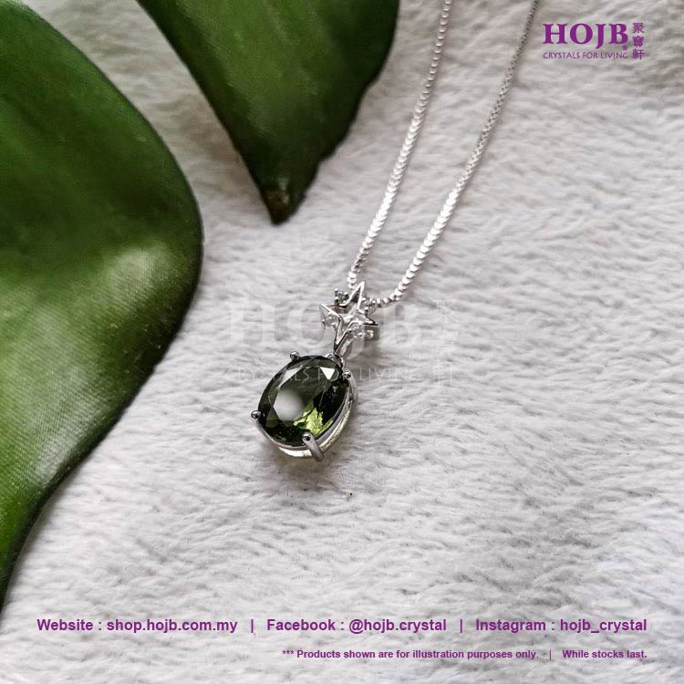 HOJB Authentic Moldavite 6A Star Design S925 Pendant 8x10mm 聚寶軒天然捷克流星陨石6A流星形S925银吊坠8x10mm ...