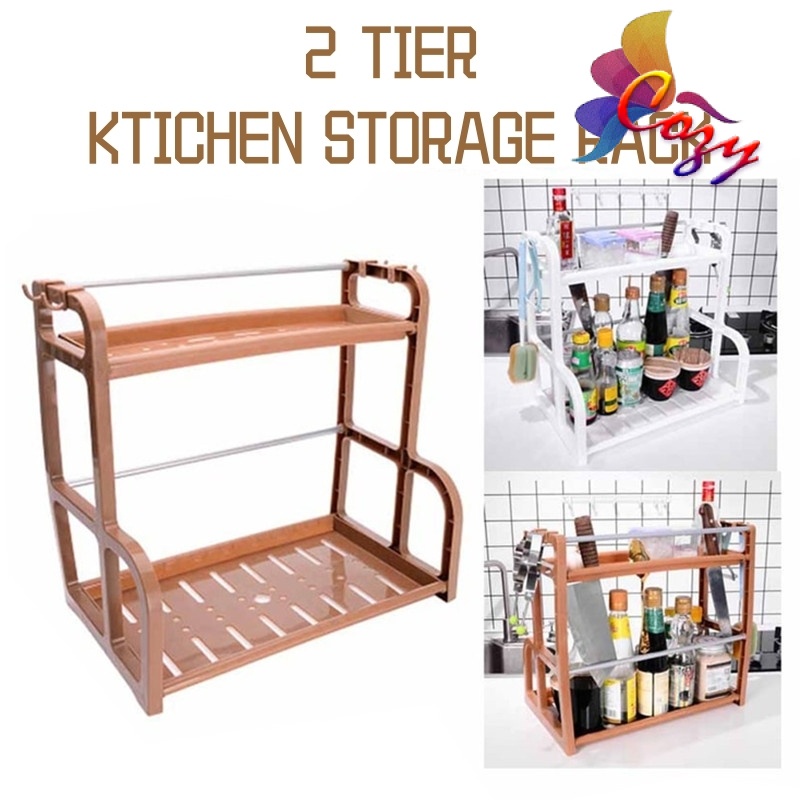 2 Tier Kitchen Organizer Storage Rack Cutting Board Holder Seasoning ...