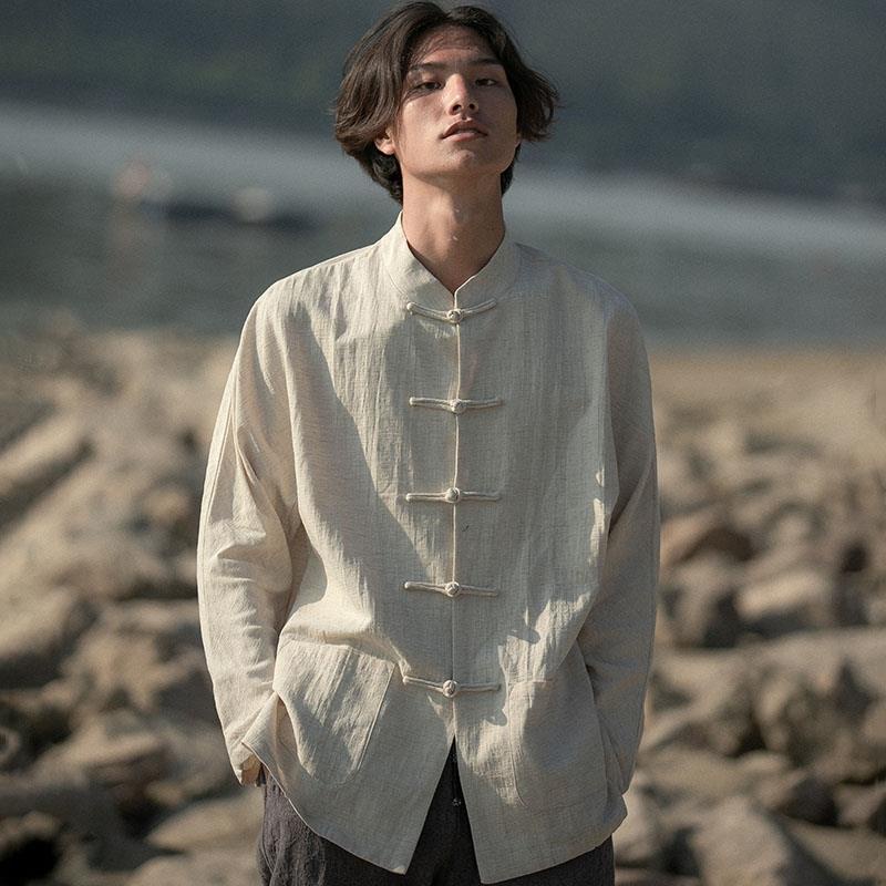 Men's Solid Long Sleeve Loose Fit Formal Button Down Chinese ...