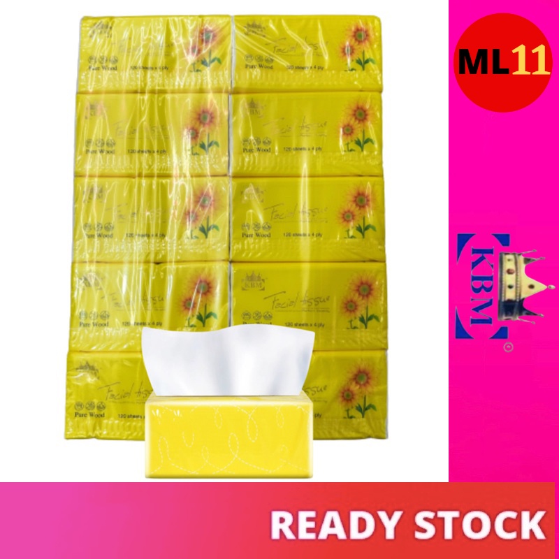 (10 PKT) KBM Facial Tissue 4 PLY / Pure Wood Facial Tissue / Tisu Muka ...