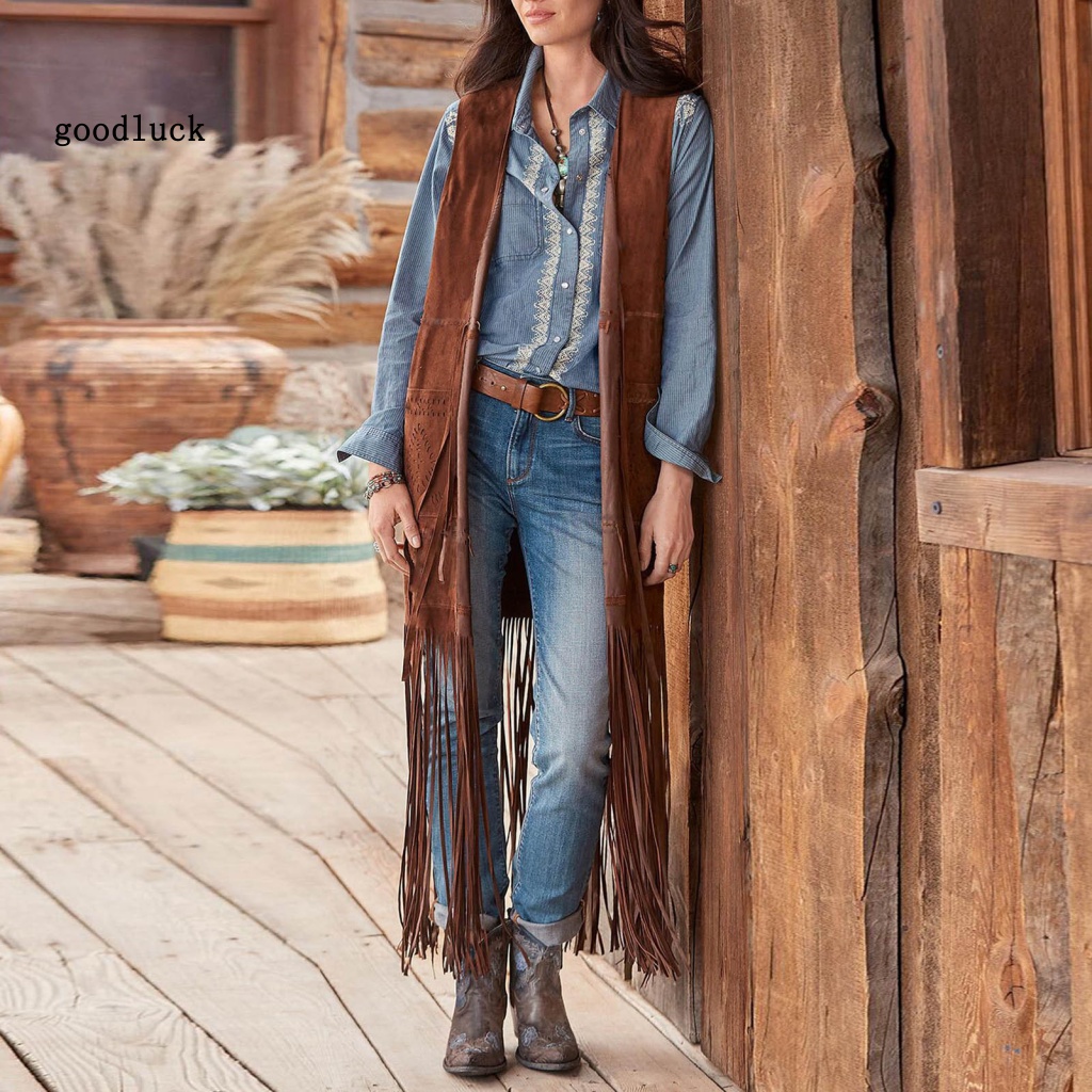 goodluck| Stylish Sleeveless Fringed Vest Western Fringed Vest Women's ...