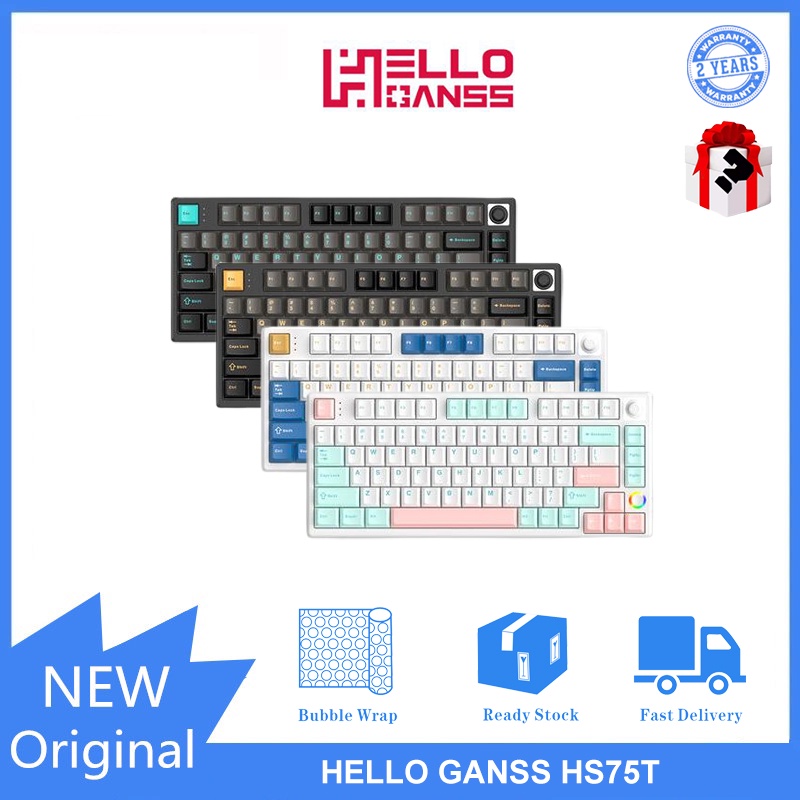 HELLO GANSS HS75T Wired Bluetooth customized keyboard Wireless the third mock examination RGB ...