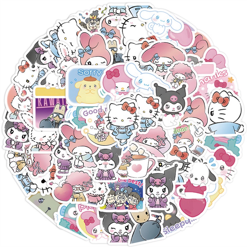 60Pcs/Set Q Funny Sanrio . Mini Stickers DIY Fashion Doodle Decals ...