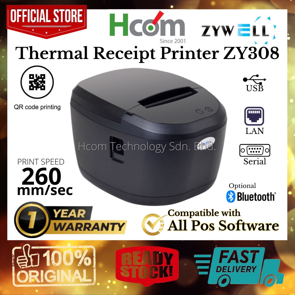 Zywell ZY308 80mm Thermal Receipt Printer With USB + Serial + LAN / USB ...