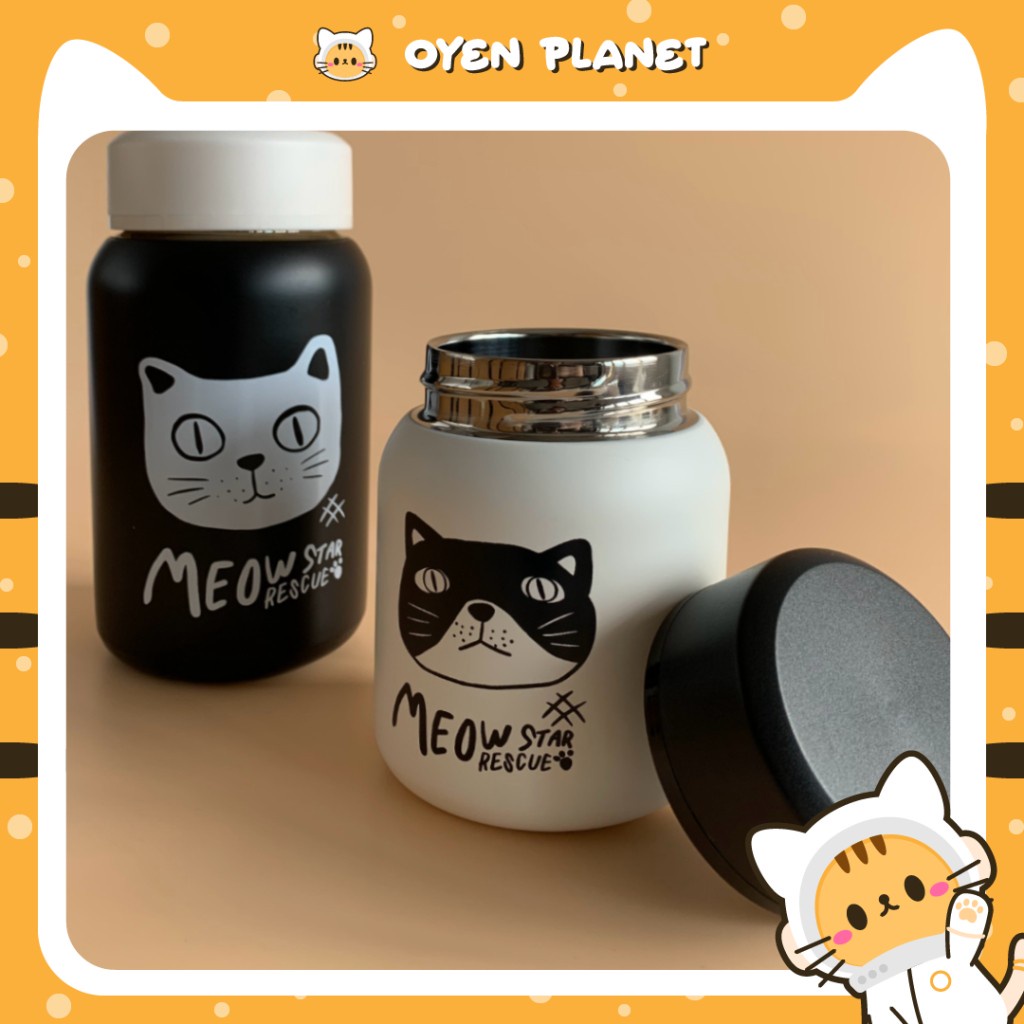 OYEN PLANET Cat Thermo Flask Thermos Thermal Vacuum Black White Kucing ...