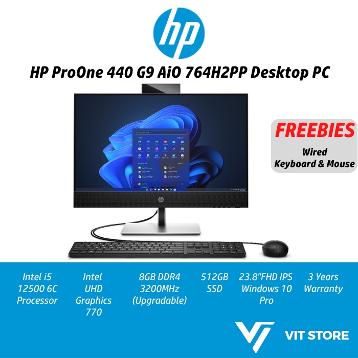 HP ProOne 440 G9 764H2PP 23.8" FHD Intel I5-12500 8GB 512GB SSD W10P All-In-One Desktop PC i5 ...