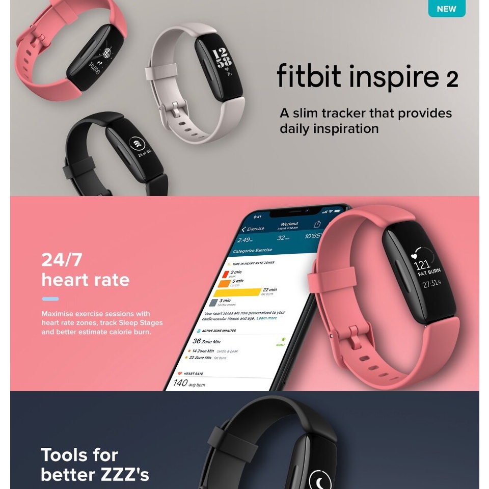 FITBIT Inspire 2 Smart Fitness Heart Rate Activity Tracker Smart ...