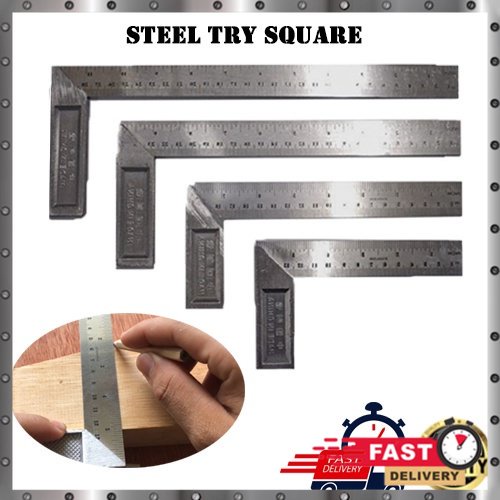 TRY SQUARE STEEL CARPENTER SQUARE SCALE RULER TOOL PEMBARIS BESI L ...