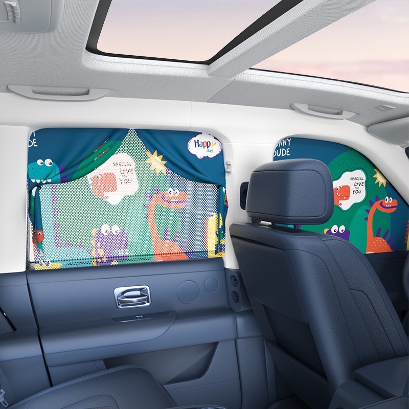 Car Magnetic Curtain 2-Layers Car Window Sun Shade Cartoon Window ...