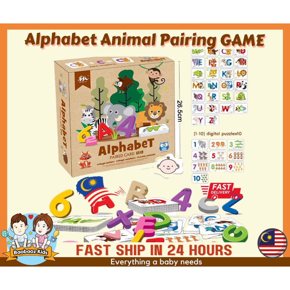 Early Learning Kids Education Animal Alphabet Letters Numbers Paired ...