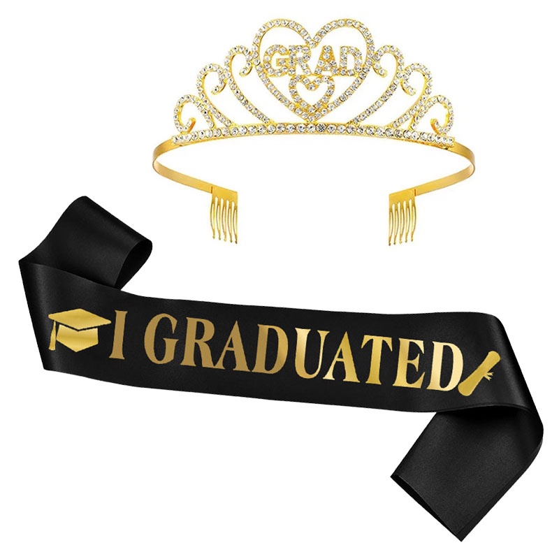 2025 Graduated Satin Sash Glitter Crown for Graduation Party Decoration ...
