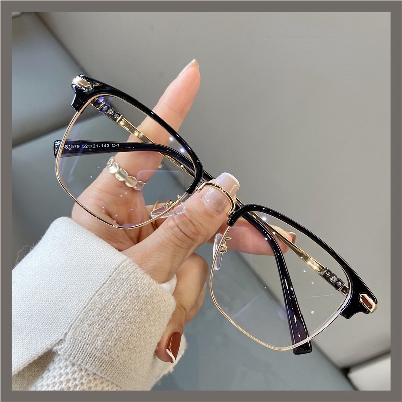 Fashion retro half frame business glasses frame men's anti-blue light ...