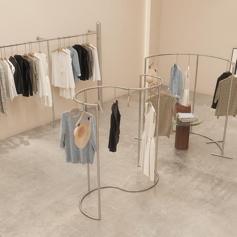 Stainless Steel Arc Island Shelf S-Shaped Clothes Rack Women's Clothing ...