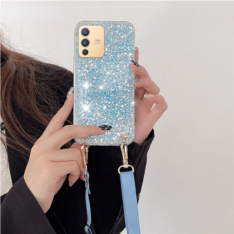 Gold Foil Glitter Sequins Soft Lanyard Case Vivo Y36 Y78 Y02 S Y35 4G ...