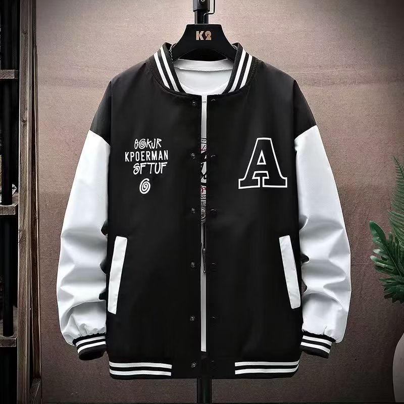 Retro Baseball Jacket Men Stitching Casual Long Sleeved Street Trend ...
