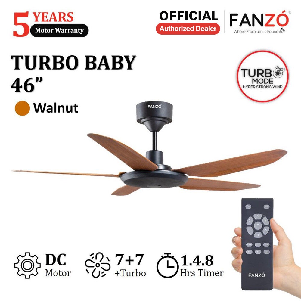 FANZÓ TURBO/TURBO Baby 56"/46" 14 Speed+Turbo DC Motor 5 Blades Remote ...