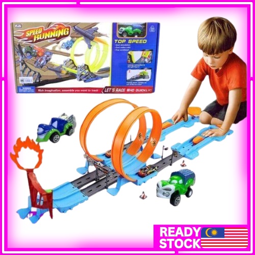 Double Race Track Set Mainan Budak 360 Degrees Track Builder Playset ...