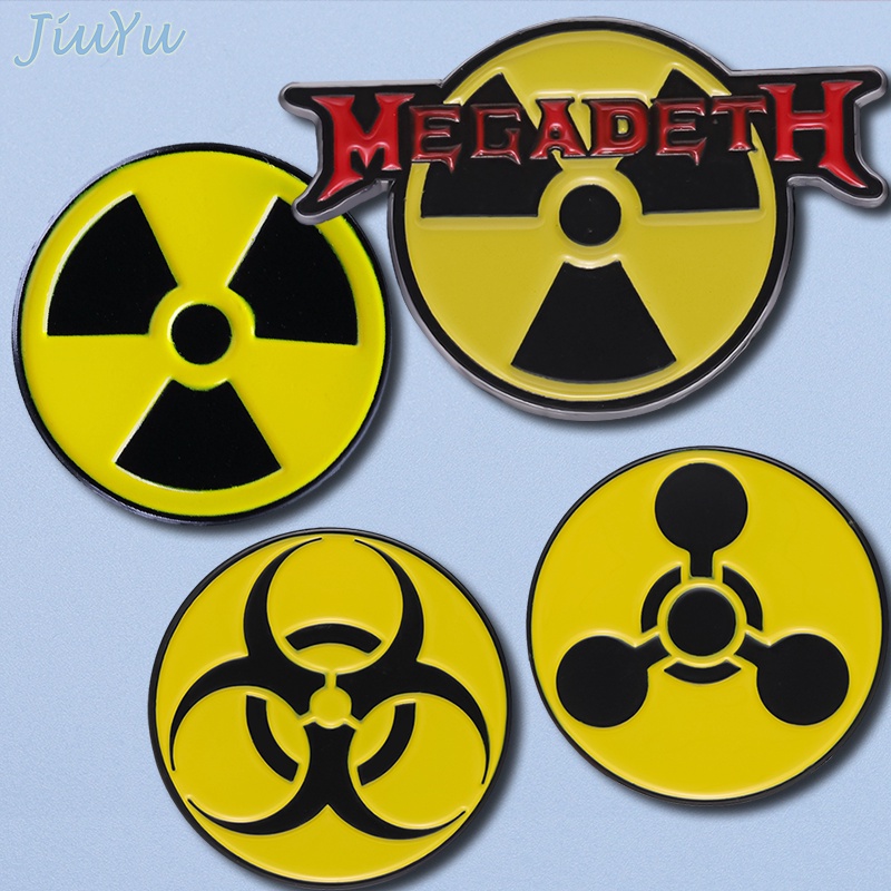 Creative Warning Signs Radiational Enamel Pins Round Yellow Brooch