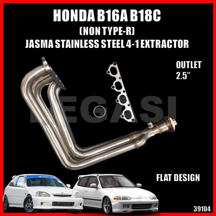 Honda B16A B18C (Non TYPE-R) 4X1 JASMA Extractor Stainless Steel (Flat ...