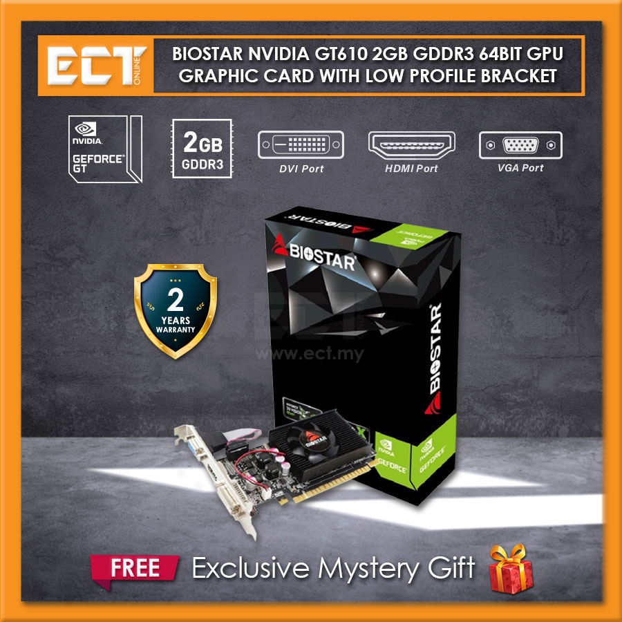 Biostar Nvidia GT610 2GB GDDR3 64Bit GPU Graphic Card with Low Profile ...