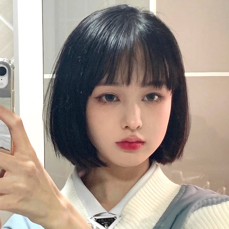 Wig Female Short Hair Short Straight Hair Simulation Human Bald Head ...