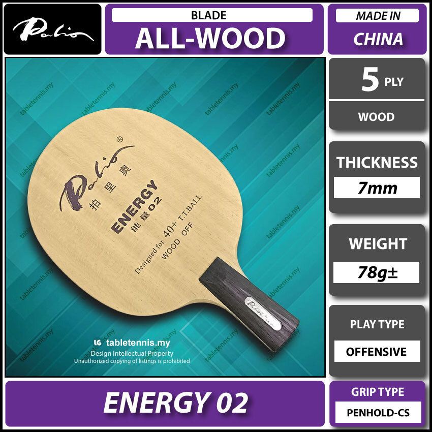 Palio Blade Energy 02 CS All Wood Table Tennis Blade Paddle Bat Ping ...