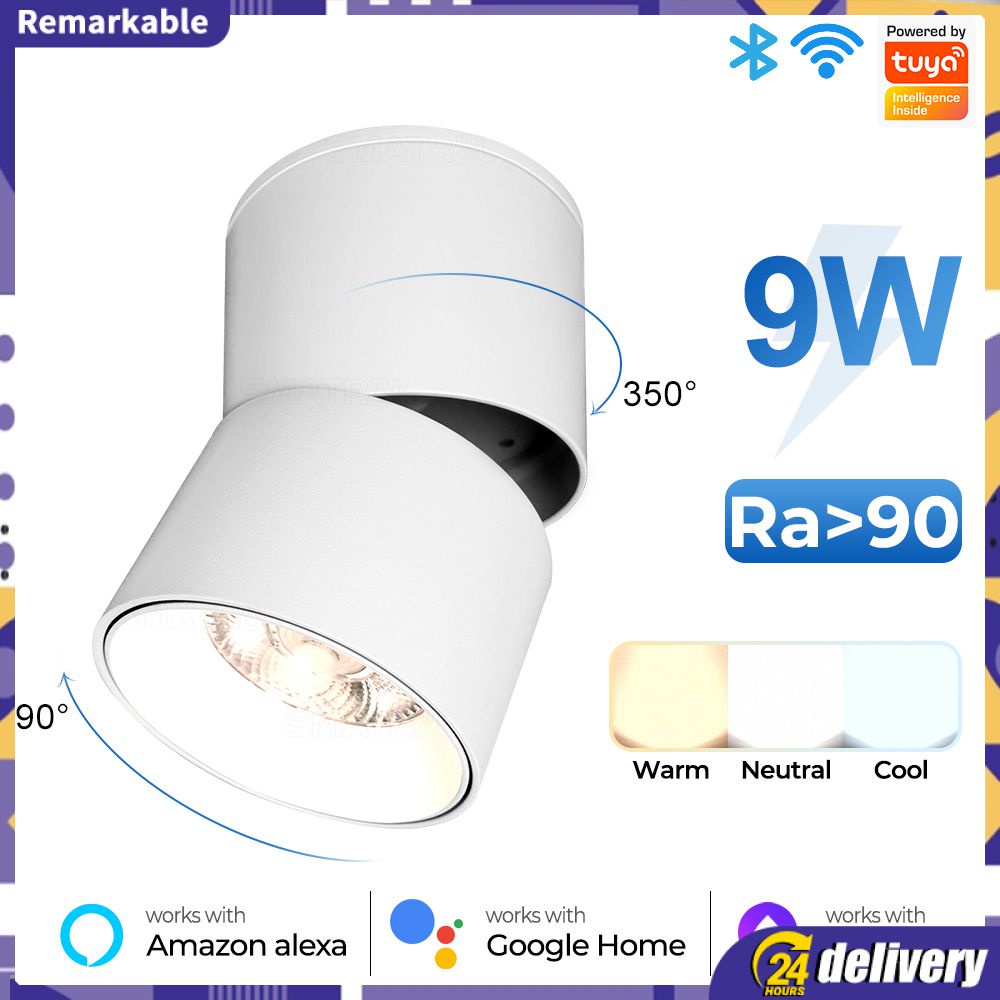 Ready stock Tuya Wifi Spotlight Bluetooth Compatible Dual Mode Spotlight Smart Rotating Ceiling ...
