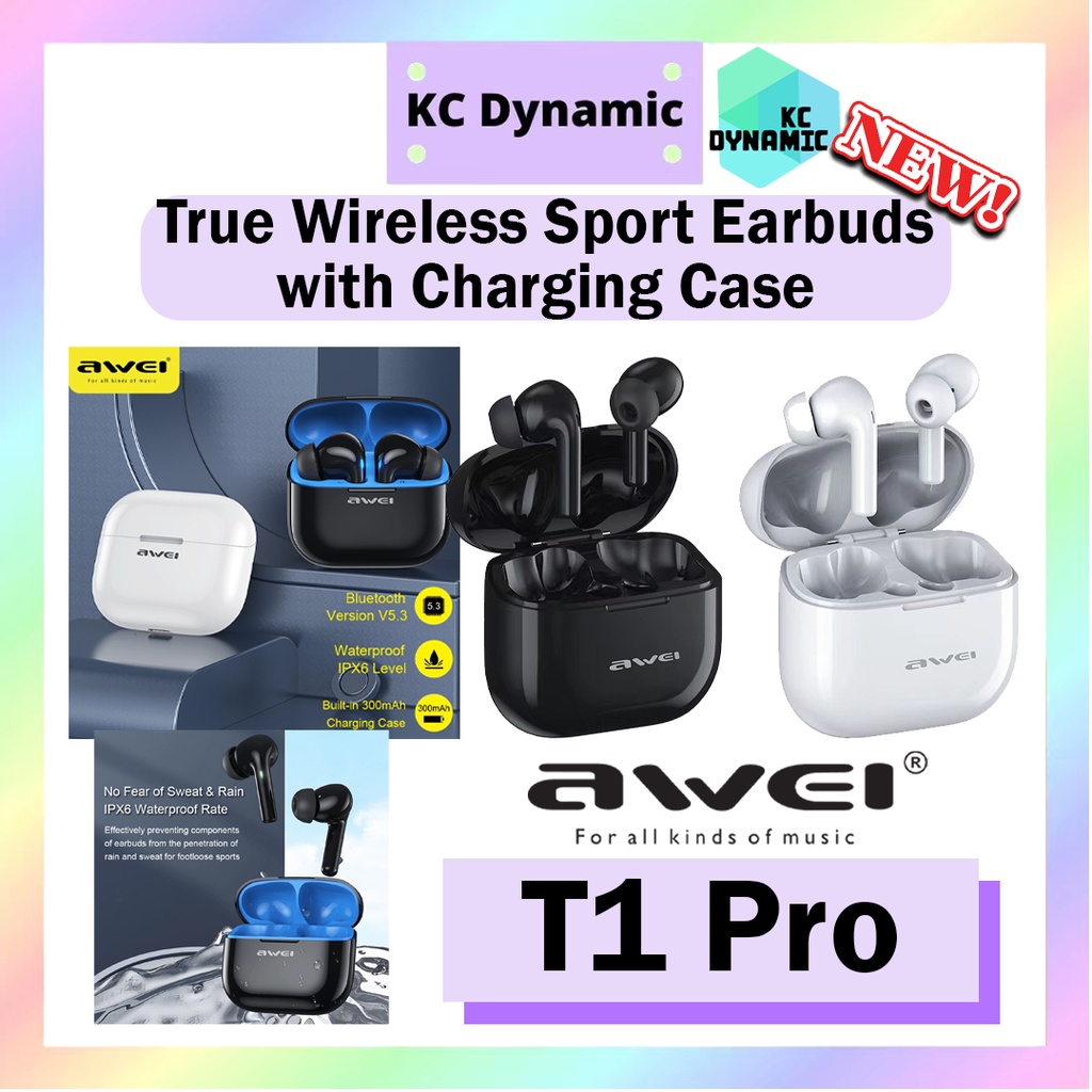 Awei T1 Pro True Wireless Sports Earbuds TWS Bluetooth Earbud Bluetooth Headphone With Charging ...