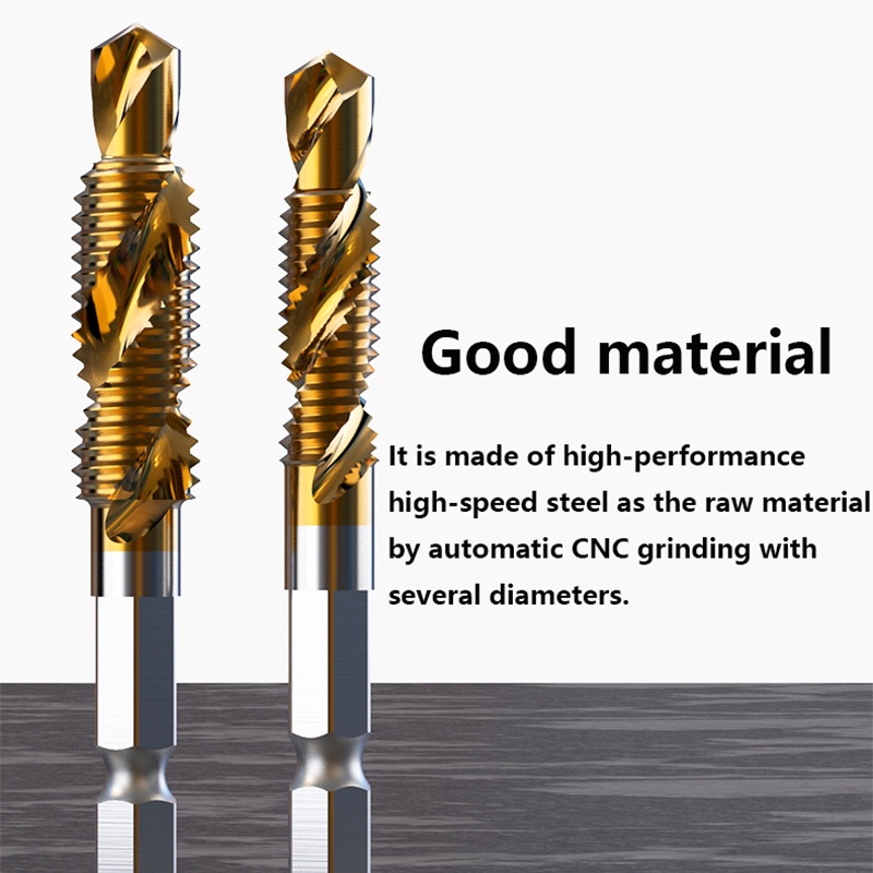 6PCS Tap Drill Titanium Plated Hex Shank HSS Screw Thread Metric Tap ...