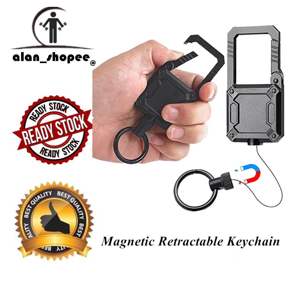 1Pc Magnetic Retractable Keychain, Zinc Alloy Rectangular Carabiner Key ...