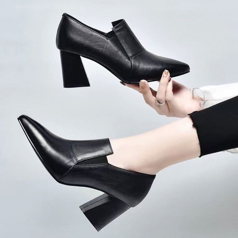 SAB Black High Heel Single Shoes for Women 2023 New Thick Heel Women's ...