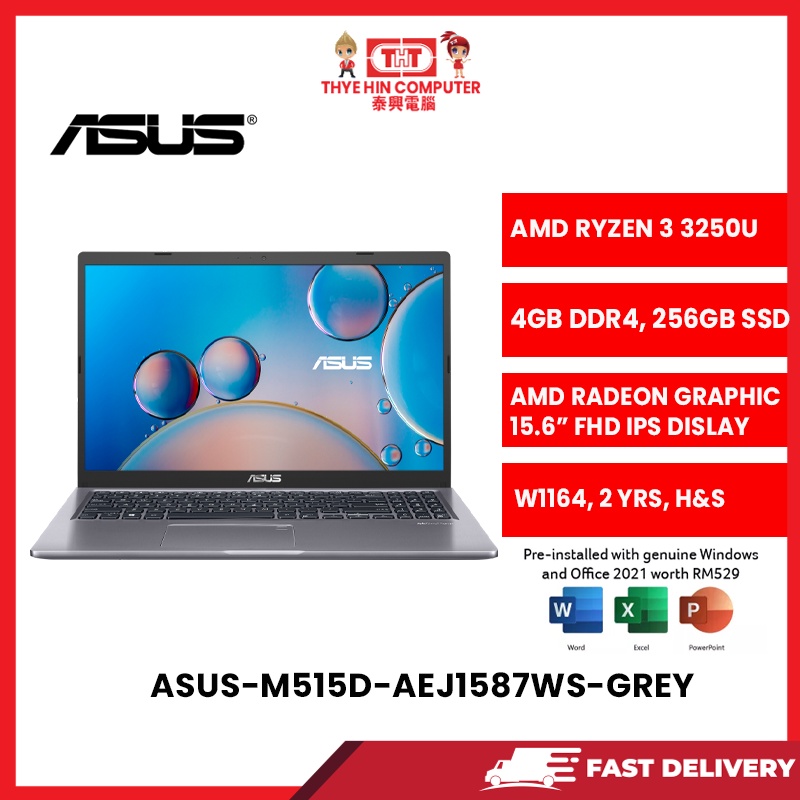 ASUS-M515D-AEJ1587WS-GREY-AMDRYZEN3-3250U,4GBR4OB,256GBSSDV,AMDRADEON ...