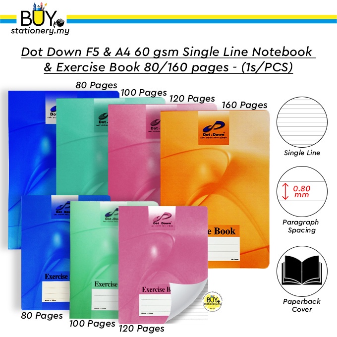 Dot Down F5 A4 Exercise Book Buku Nota Notebook 80 100 120 160 pages ...