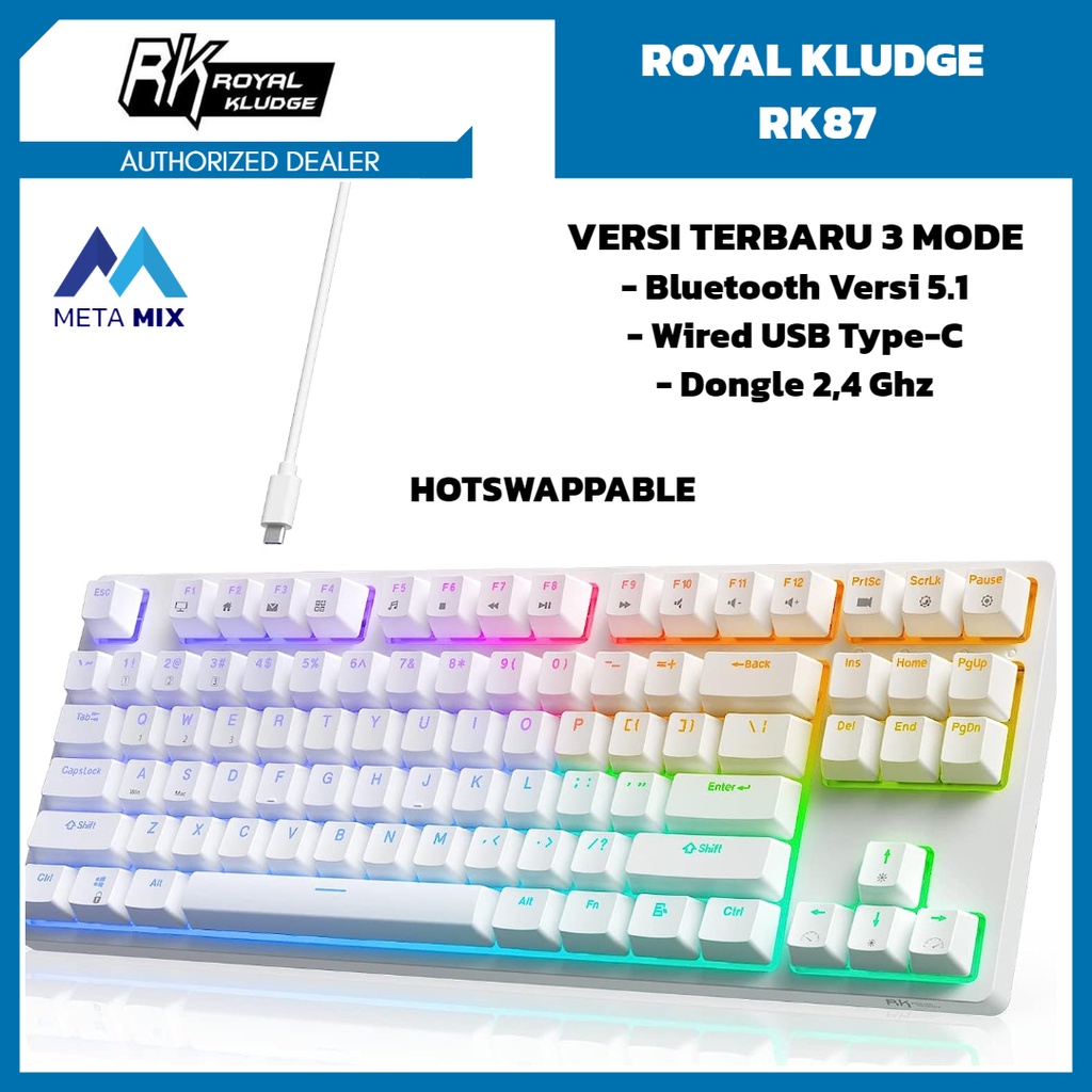 Royal KLUDGE RK87 WIRELESS MECHANICAL KEYBOARD 80% GAMING HOTSWAP 87 ...