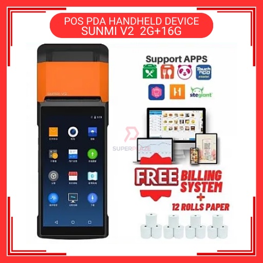 SUNMI V2 2G Plus 8G 4G WiFi Android 7.1 Mobile Handheld POS PDA Grabfood Foodpanda Shopeefood ...