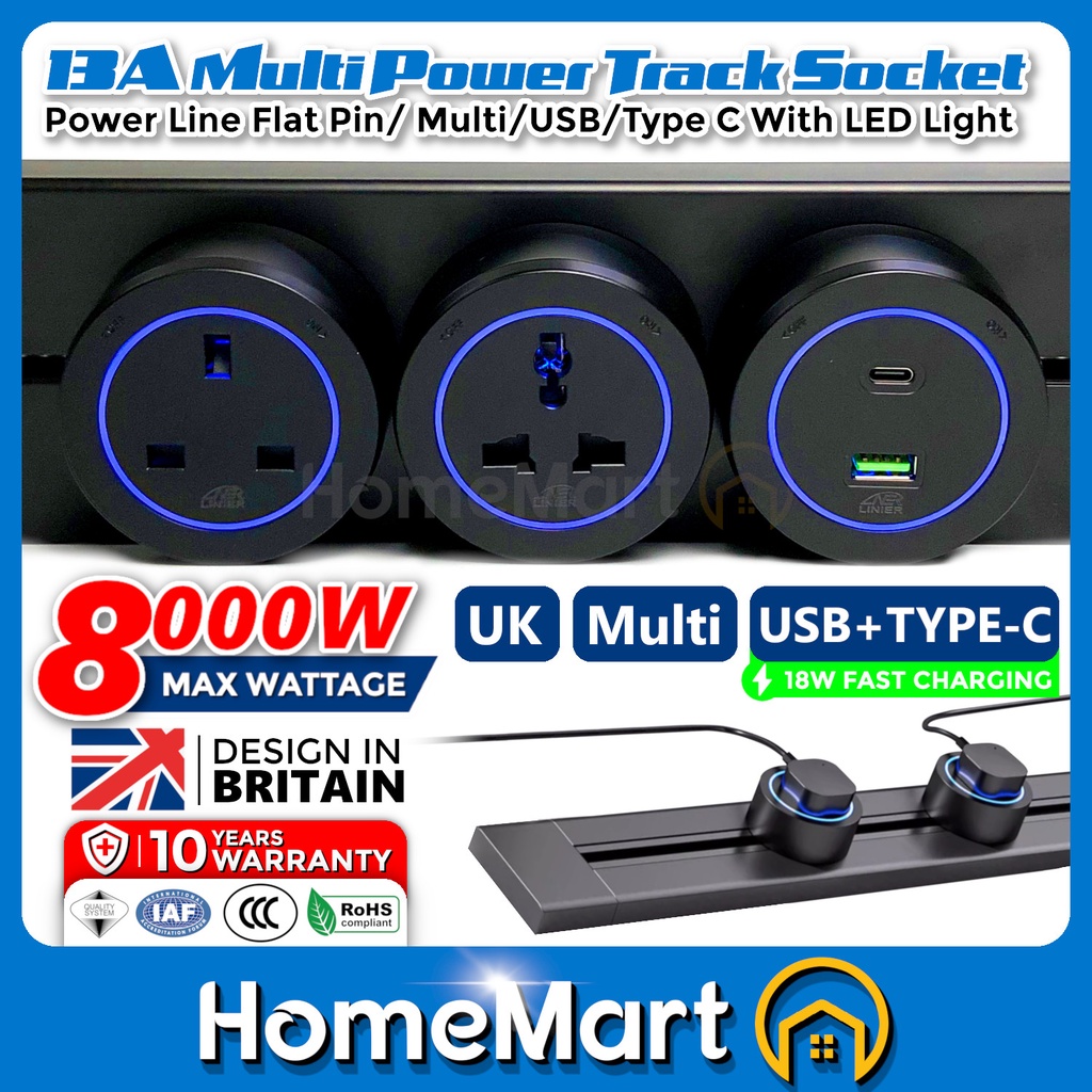 【LINIER】 Power Track Socket Switch 32A Power Line Long Flat Pin / Multi ...