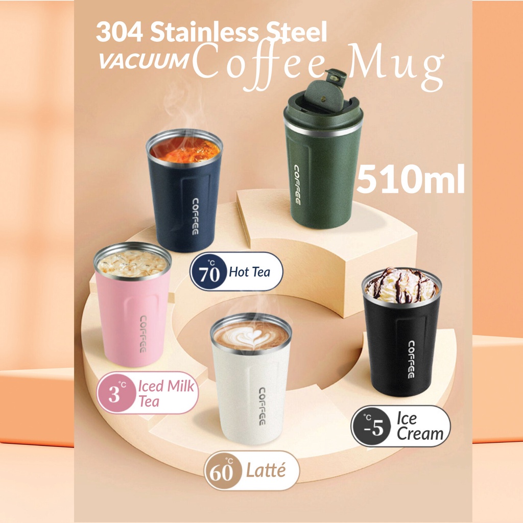 510ml Thermos Flask Tumbler Coffee Container with Lid Bekas Air Panas ...