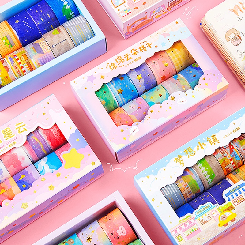 10 Rolls Boxed Cute Cartoon Cloud Waves Washi Tape Scrapbook Border ...