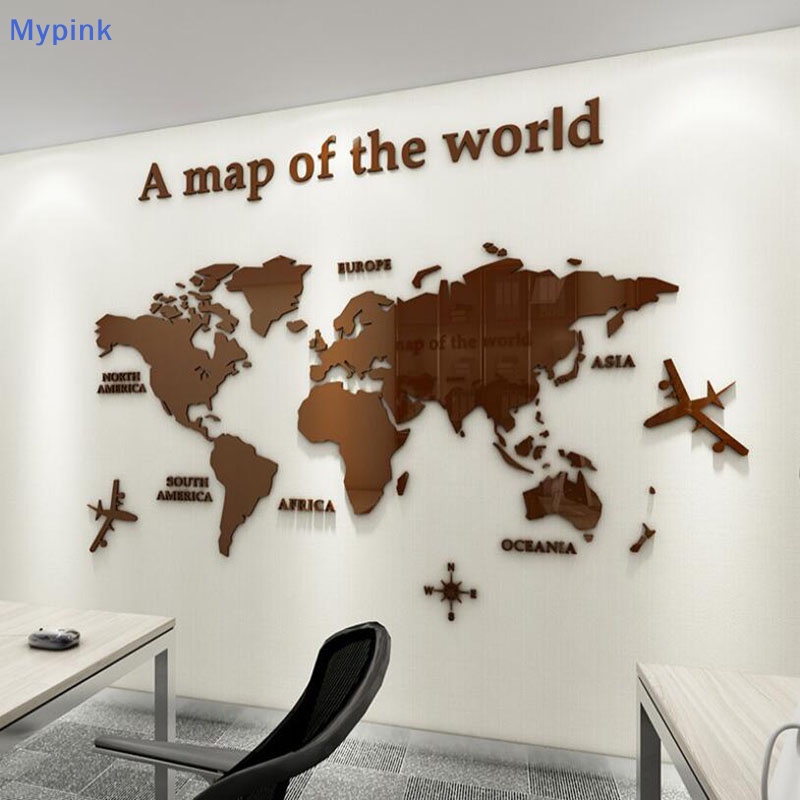Mypink 3D Mirror World Map Art Removable Wall Sticker Acrylic Mural ...
