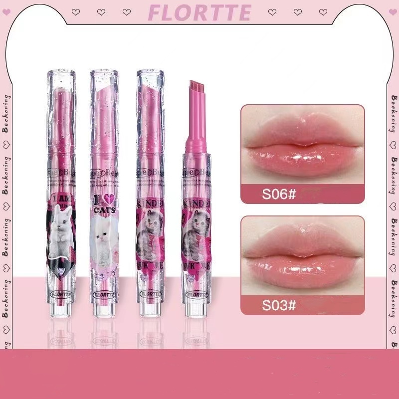 【New Color Launch】FLORTTE Fine Glitter Lipstick Weird Melia Solid Essence Lip Honey Mirror Water ...