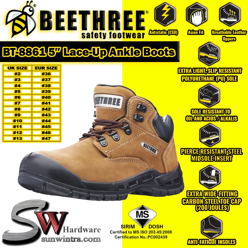 BEETHREE BT8861 5INCHES ANKLE BOOT SAFETY SHOES Safety Boots BT-8861 ...