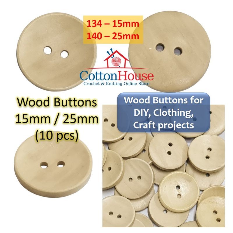 Wood buttons 15mm 25mm 10pcs A01 DIY Craft Sewing Clothing Projects ...