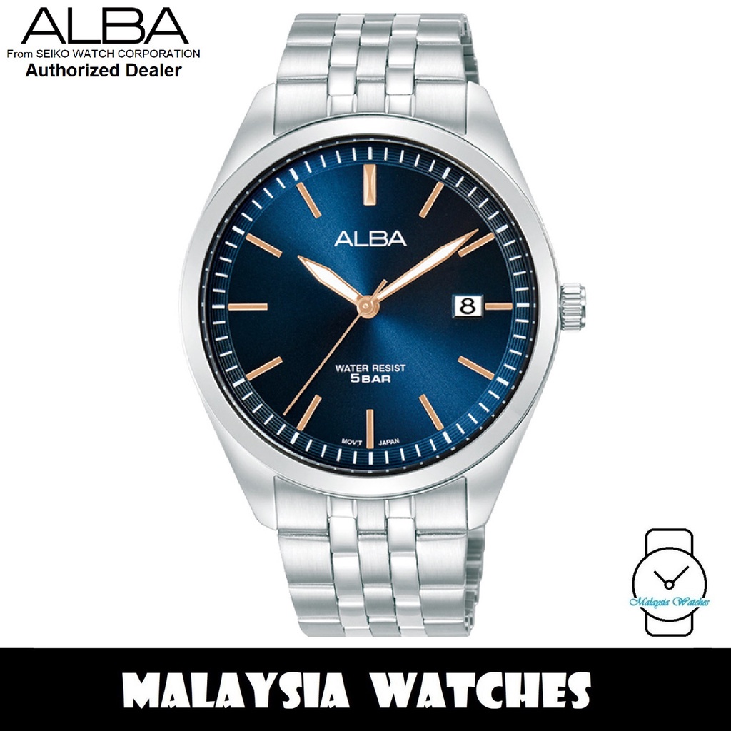 ALBA AS9S13X Quartz Blue Dial Mineral Crystal Glass Stainless Steel ...