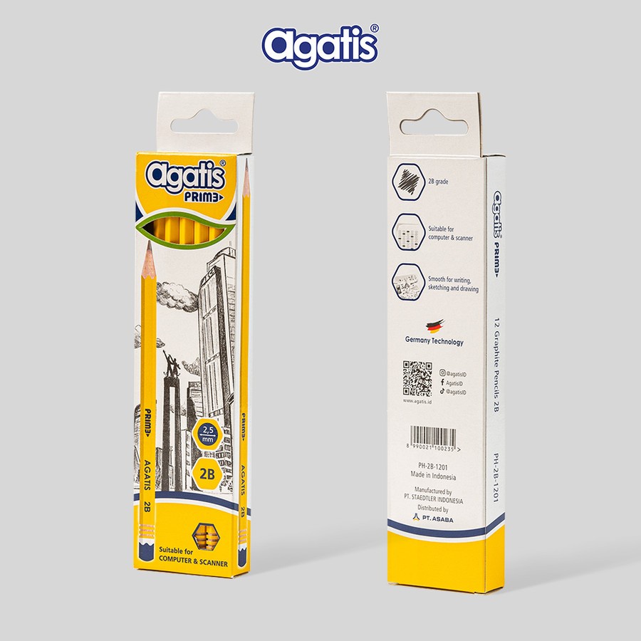 2B Agatis Yellow - Writing Pencil 2BPrime - 1 Box contains 12 Pcs Exam ...
