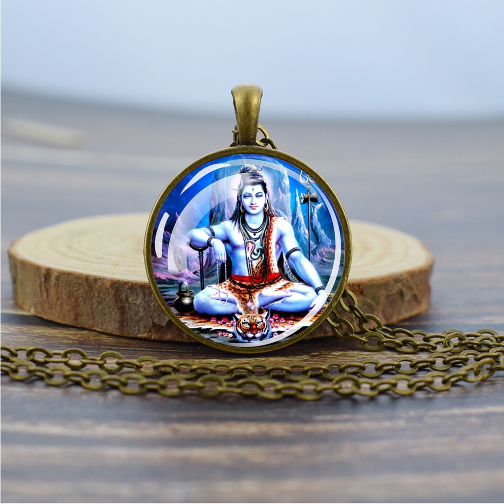 Hinduism Shiva Vishnu Glass Pendant Copper Alloy Necklace Indian ...