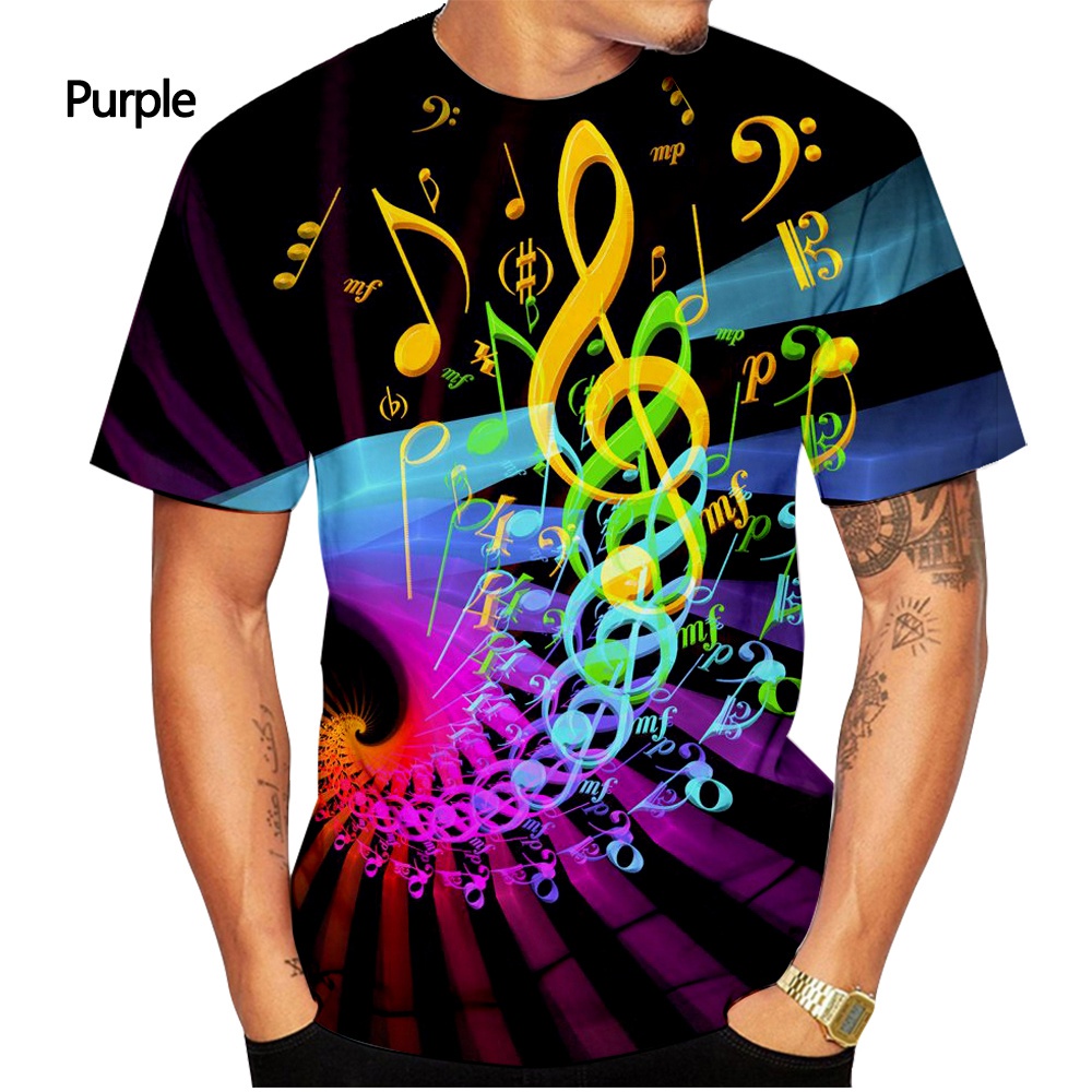 3D-Printed T-shirt Music Notes Fashion T-shirt Men's summer casual ...